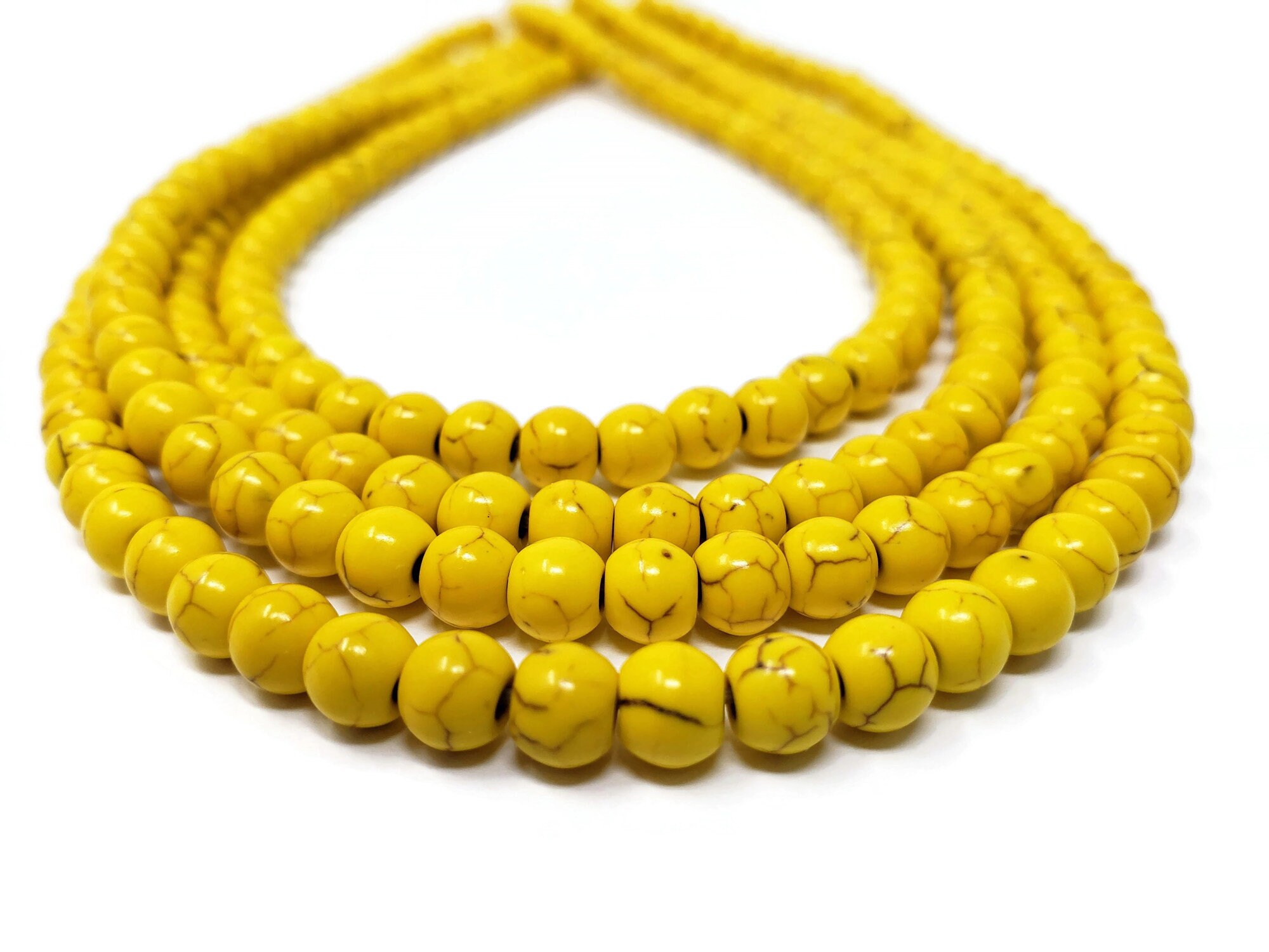 Yellow Howlite 6mm Round Bead - Full Strand - 77 beads - Bright Yellow ...