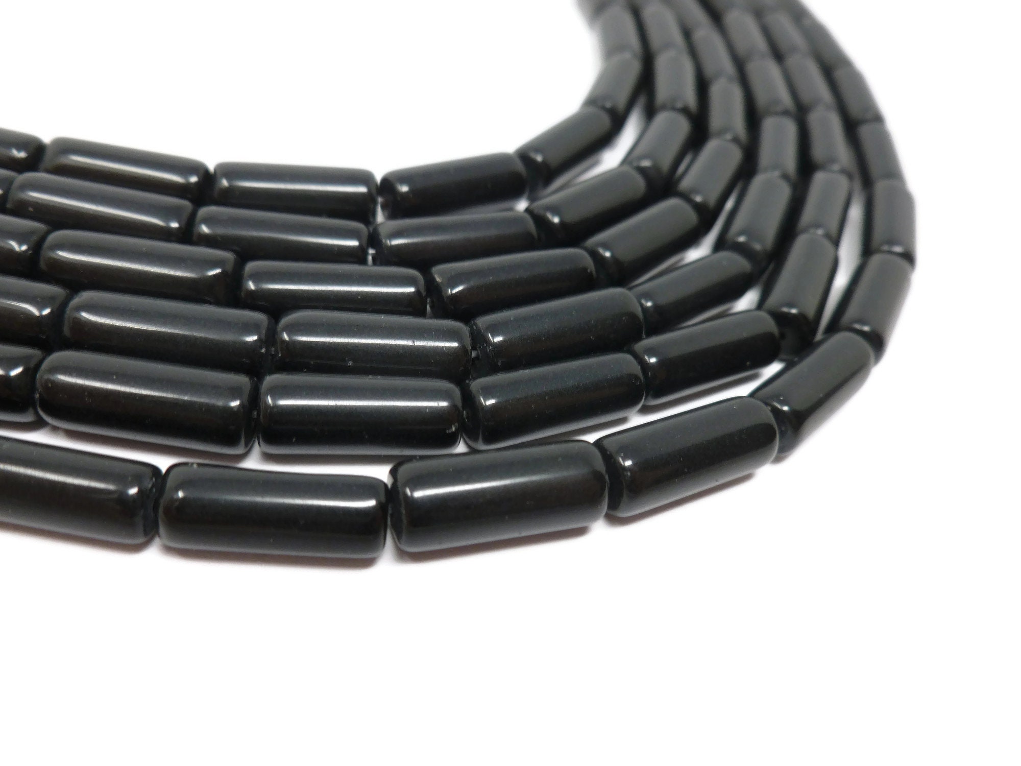 Black Obsidian Column Bead - 15mm x 6mm - 25 Beads - Full Strand ...