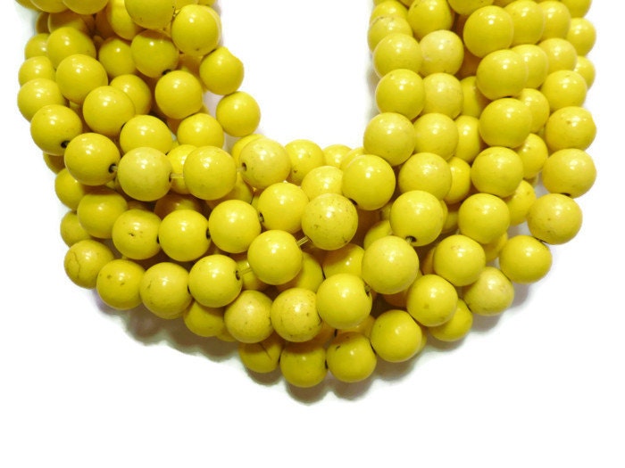 Yellow Howlite 10mm Round Bead - Full Strand - 40 beads - Mustard ...