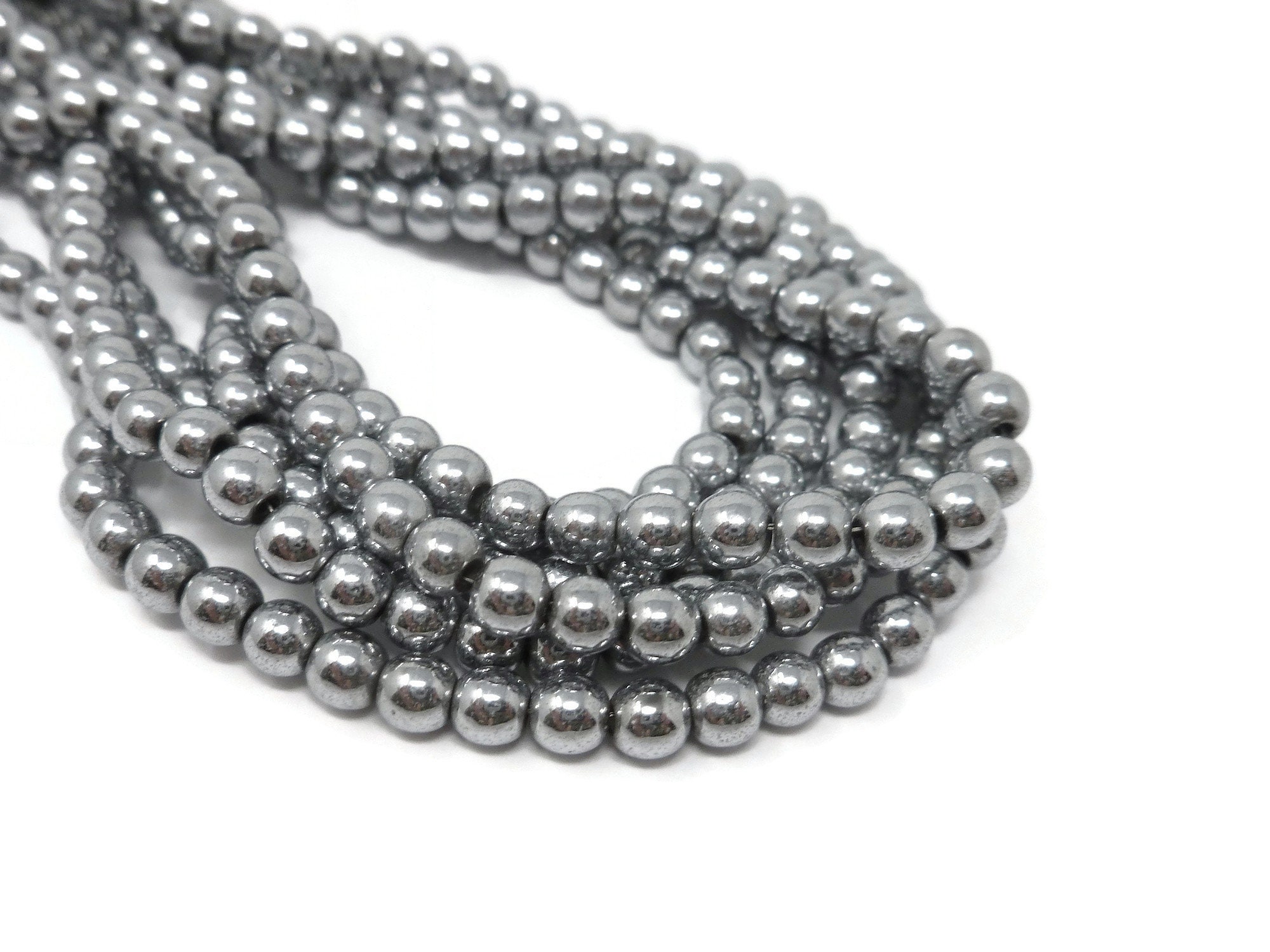 Silver Hematite 4mm Round Bead - Full Strand - around 102 beads - Non ...