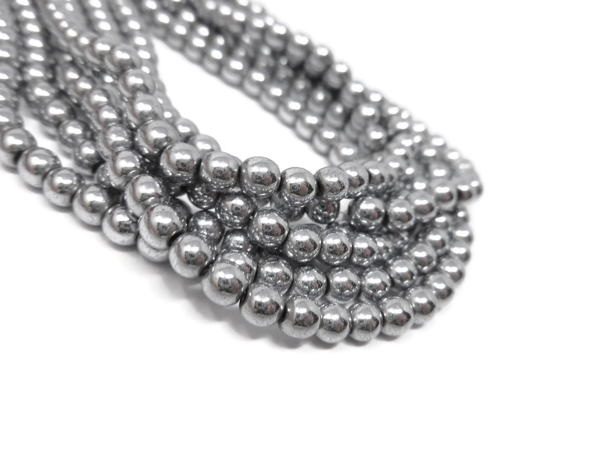 Silver Hematite 4mm Round Bead - Full Strand - around 102 beads - Non ...