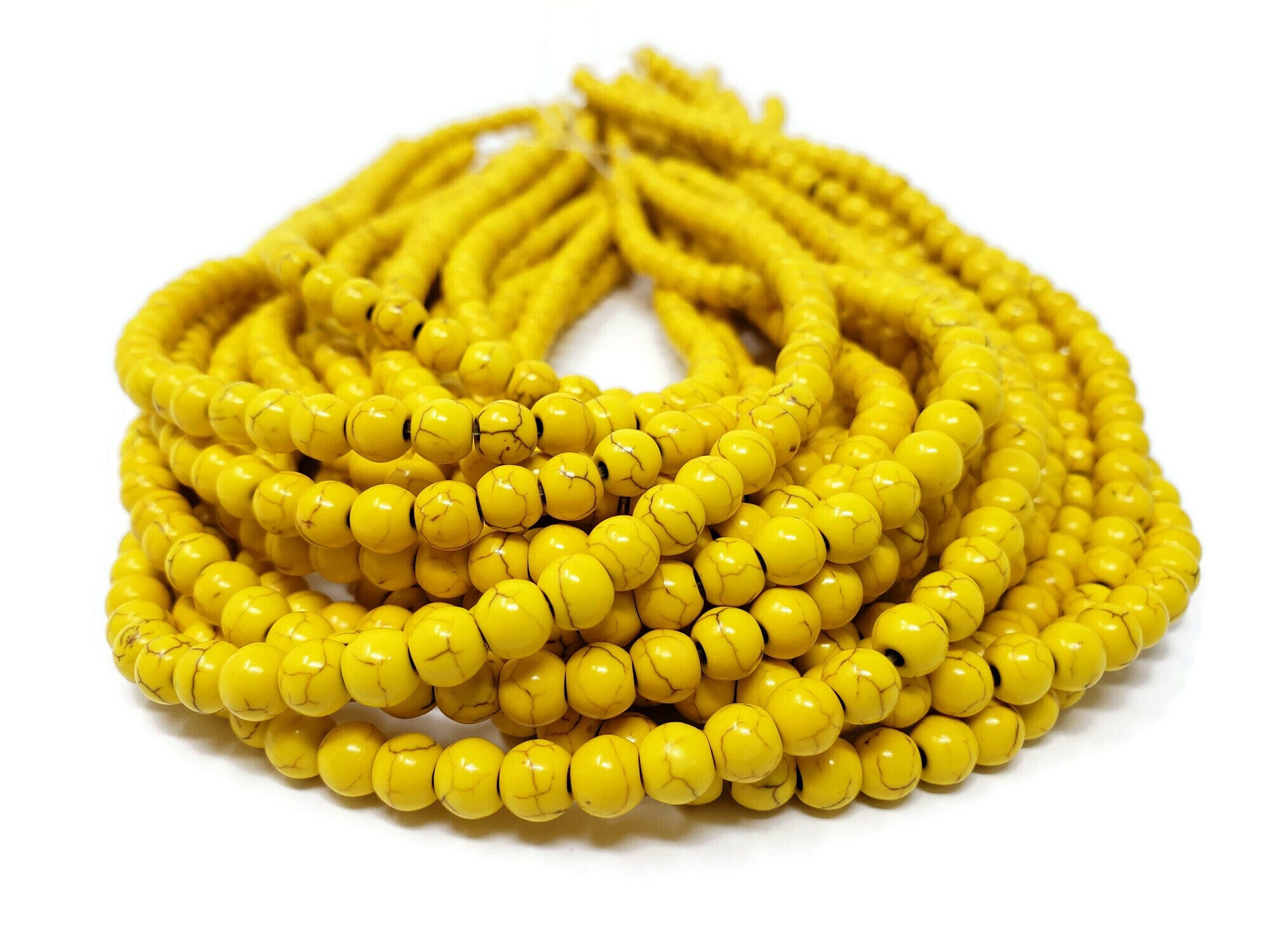 Yellow Howlite 6mm Round Bead - Full Strand - 77 beads - Bright Yellow ...