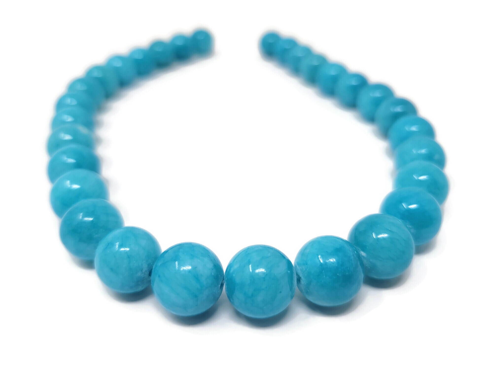Sky Blue Jade 14mm Round Bead - 30 beads - Full Strand - cyan cerulean ...