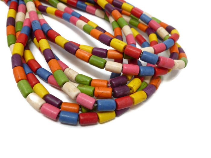 Rainbow Howlite Column Tube Bead - 8mm x 5mm - 48 beads - Whole Strand ...