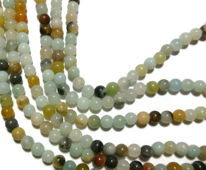 Flower Amazonite 4mm Round Bead - around 92 beads - Full Strand - Aqua ...