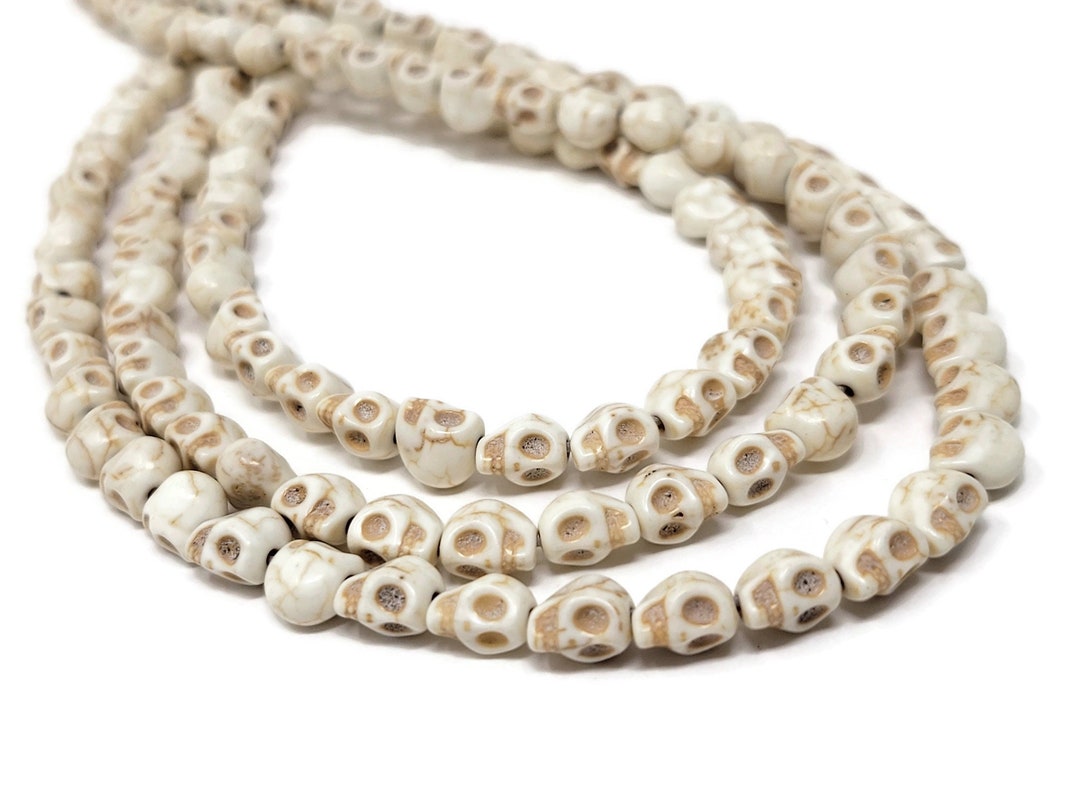 Bone White Howlite Small Skull 8mm X 7mm X 6mm 50 Beads Whole Strand ...