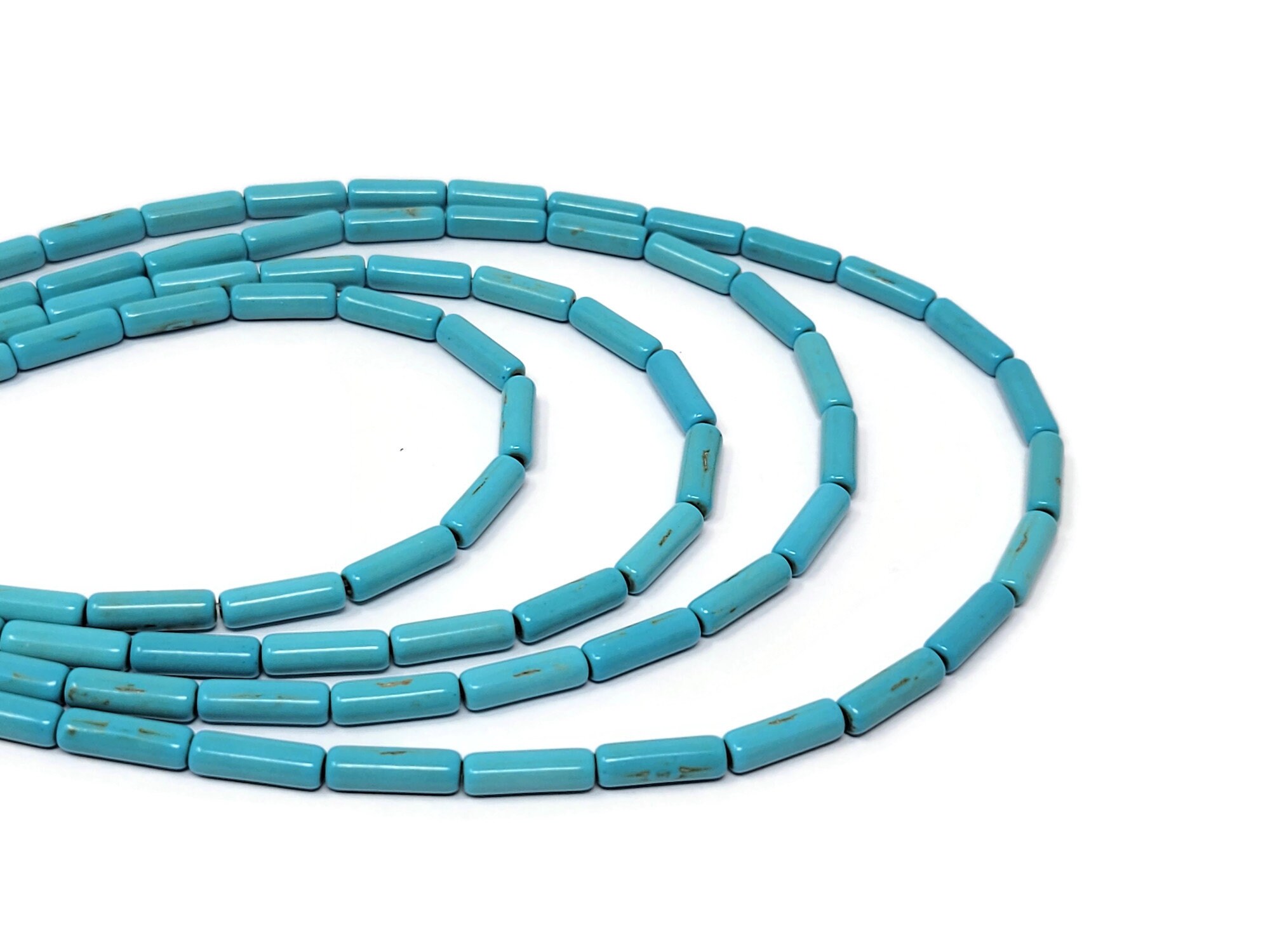 Blue Turquoise Tube Column Bead - 13mm by 4mm - 29 beads - Whole Strand ...