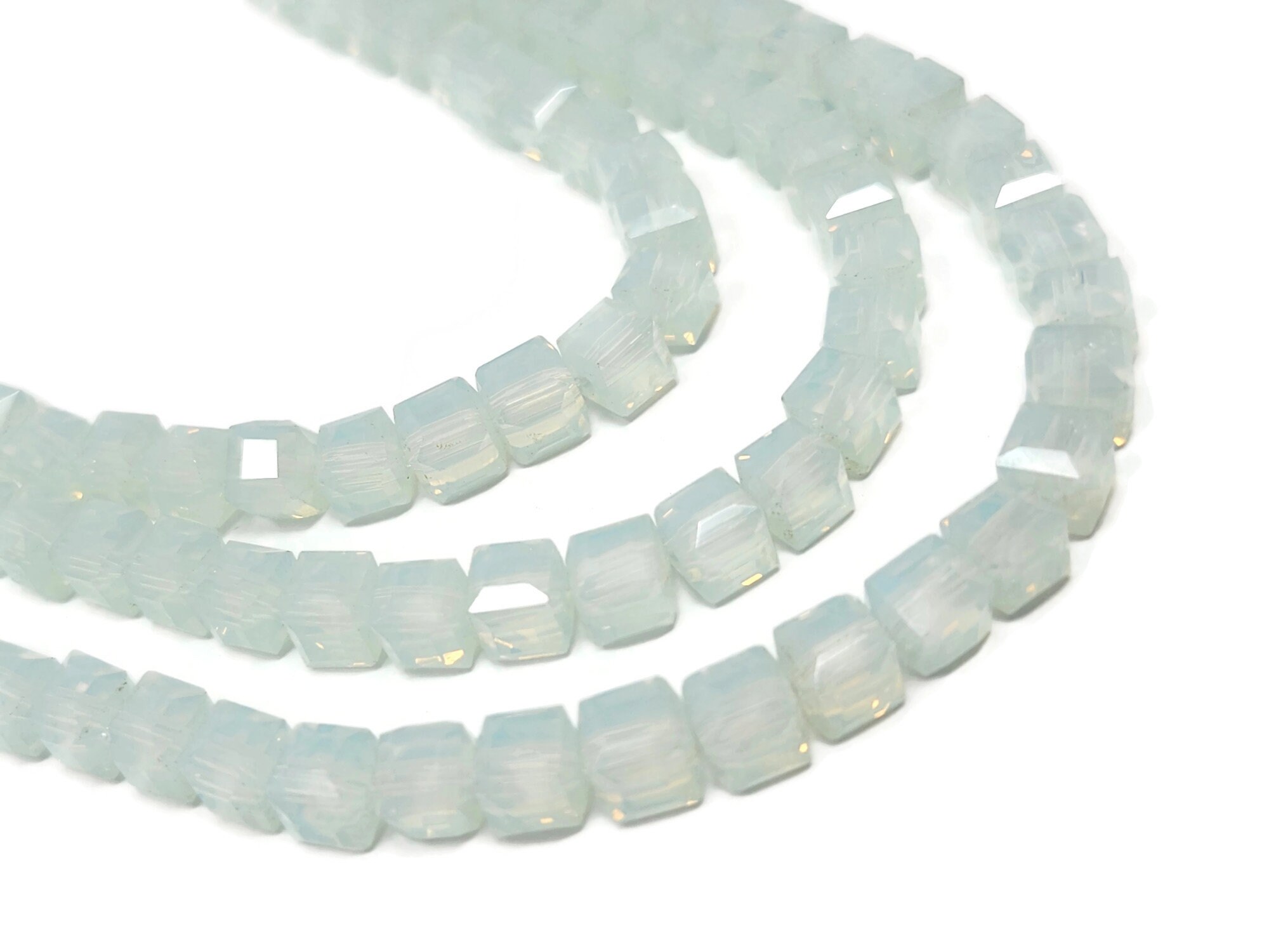 Opalite Faceted Cube Bead - 6mm x 6mm - 70 beads - Opal Glass ...