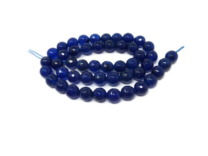 Blue Jade 8mm Faceted Round Bead - 47 beads - Full Strand - royal blue ...