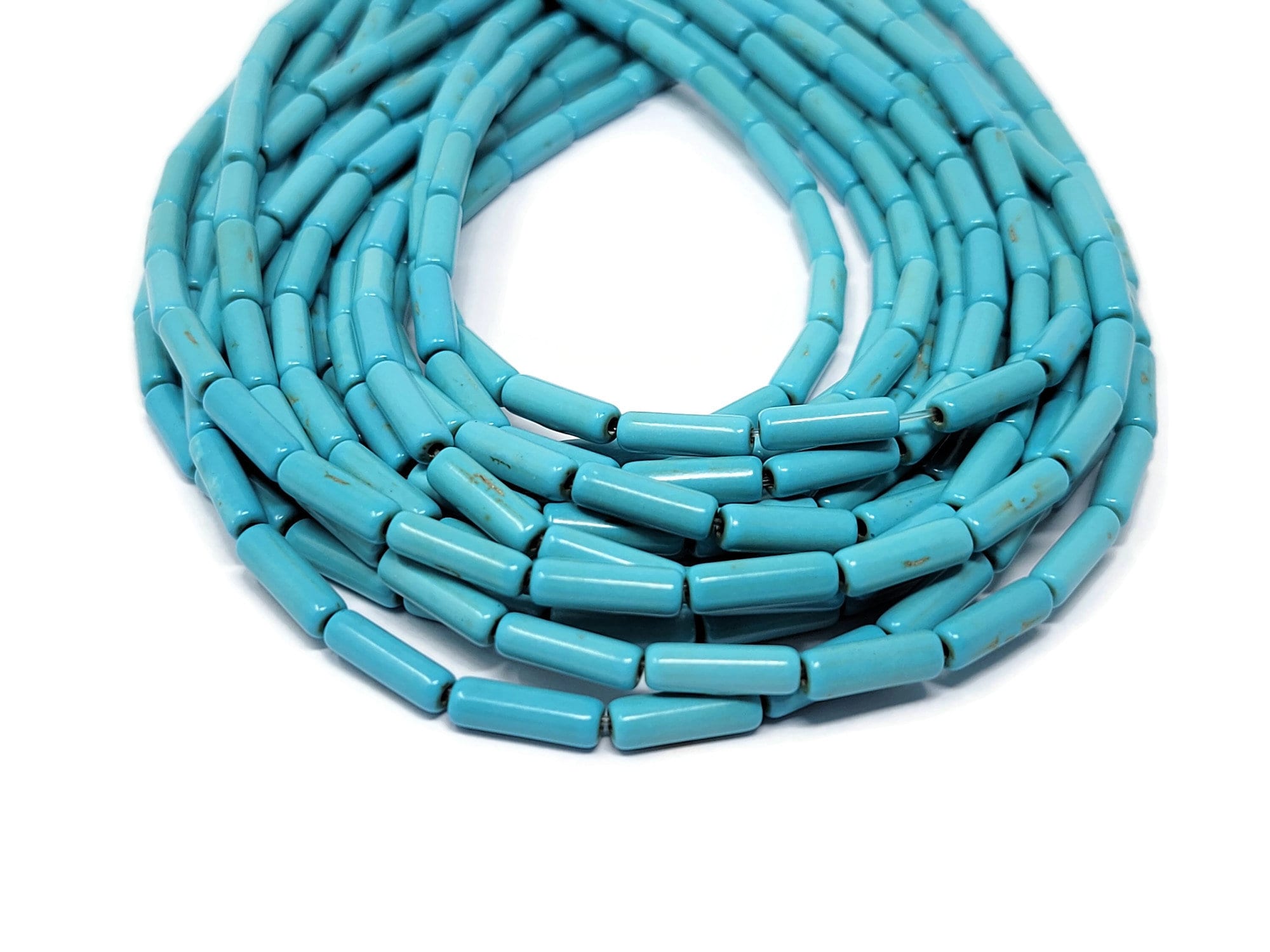 Blue Turquoise Tube Column Bead - 13mm by 4mm - 29 beads - Whole Strand ...