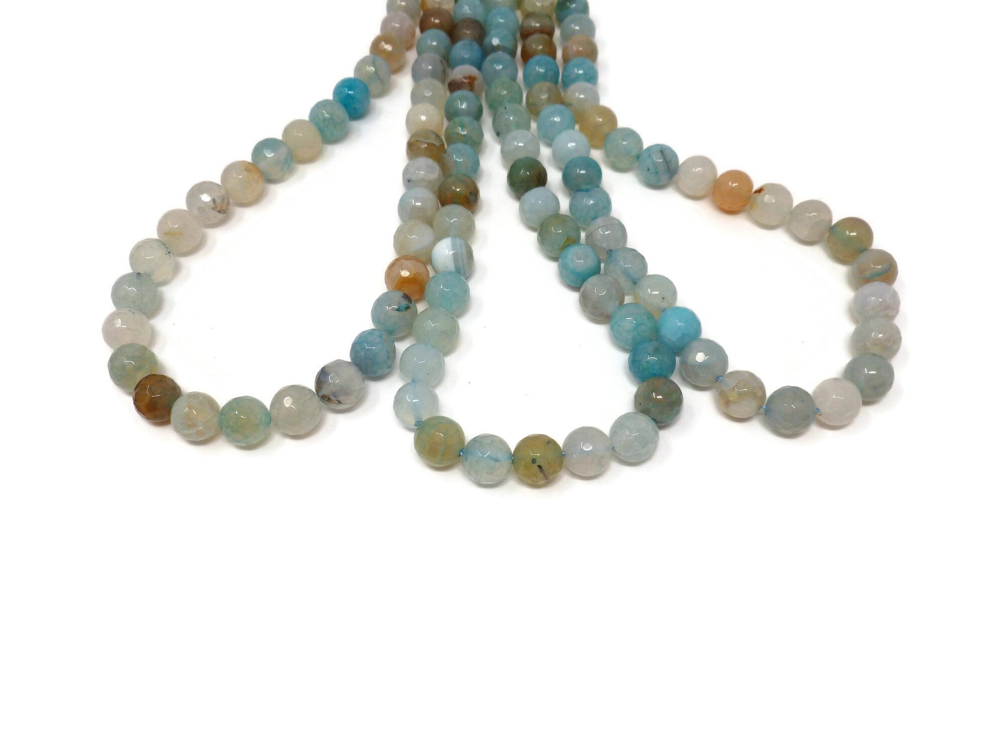 Blue Faceted Cracked Agate 10mm Round Bead - 37 beads - Full Strand ...