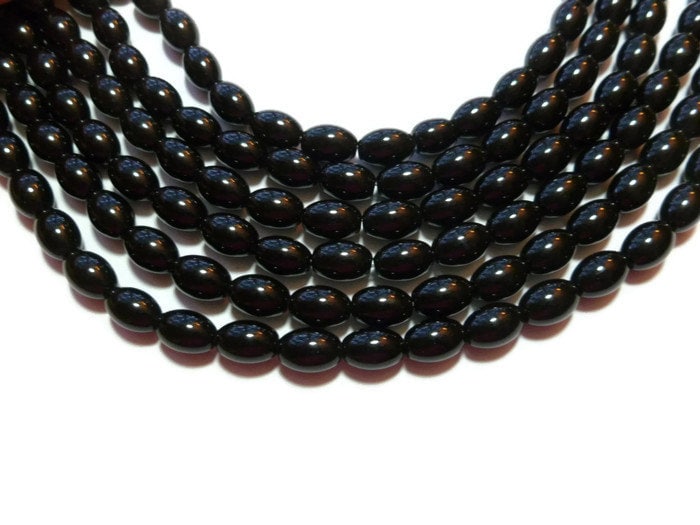 Black Stone Oval or Rice Bead - 9mm x 6mm - 44 Beads - Full Strand ...