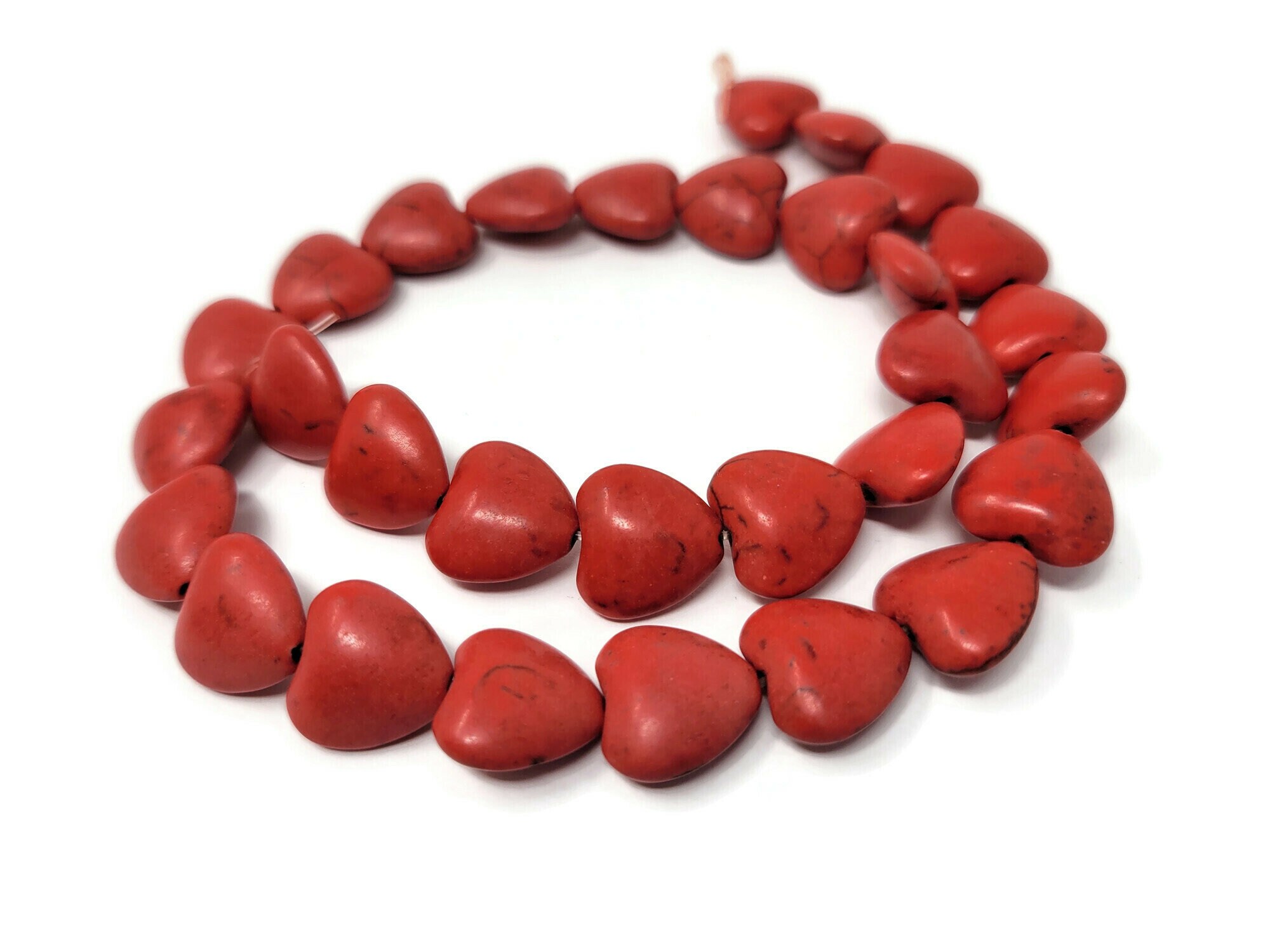 Red Howlite Heart Bead - 14mm x 14mm x 7mm - 30 beads - Whole Strand ...