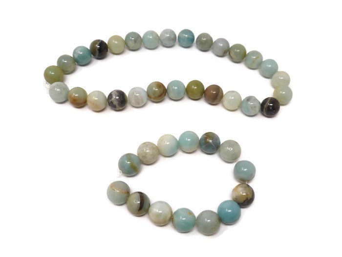 Flower Amazonite 14mm Round Bead - 28 beads - Whole Strand - Aqua Blue ...