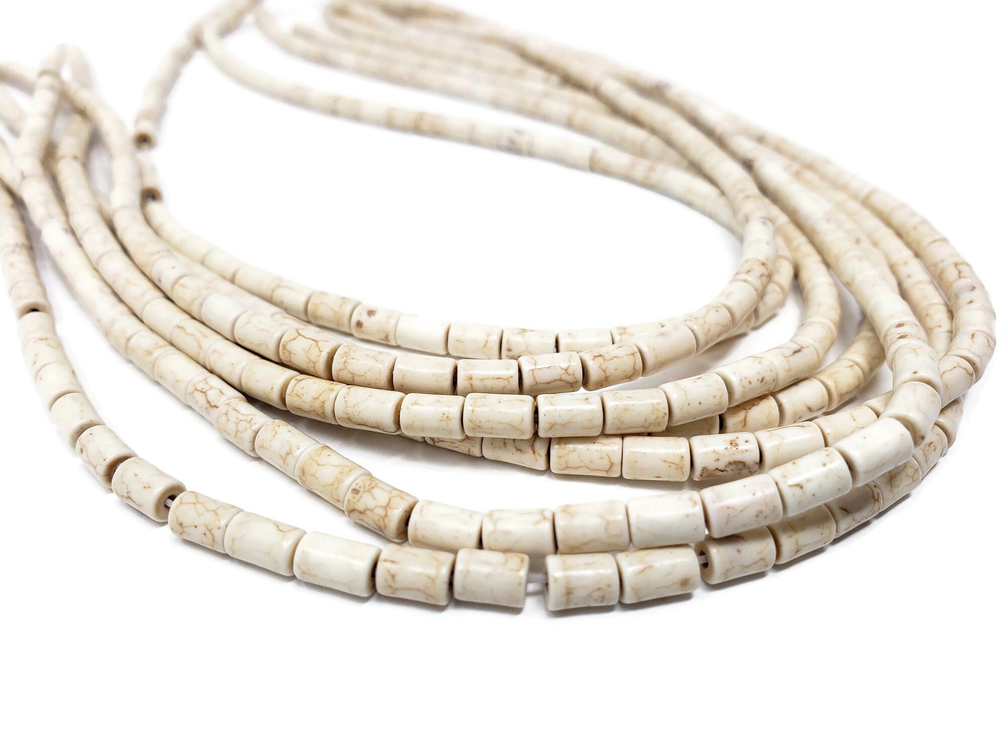 Bone White Howlite Tube Cylinder or Column Bead - 6mm x 4mm - 64 beads ...