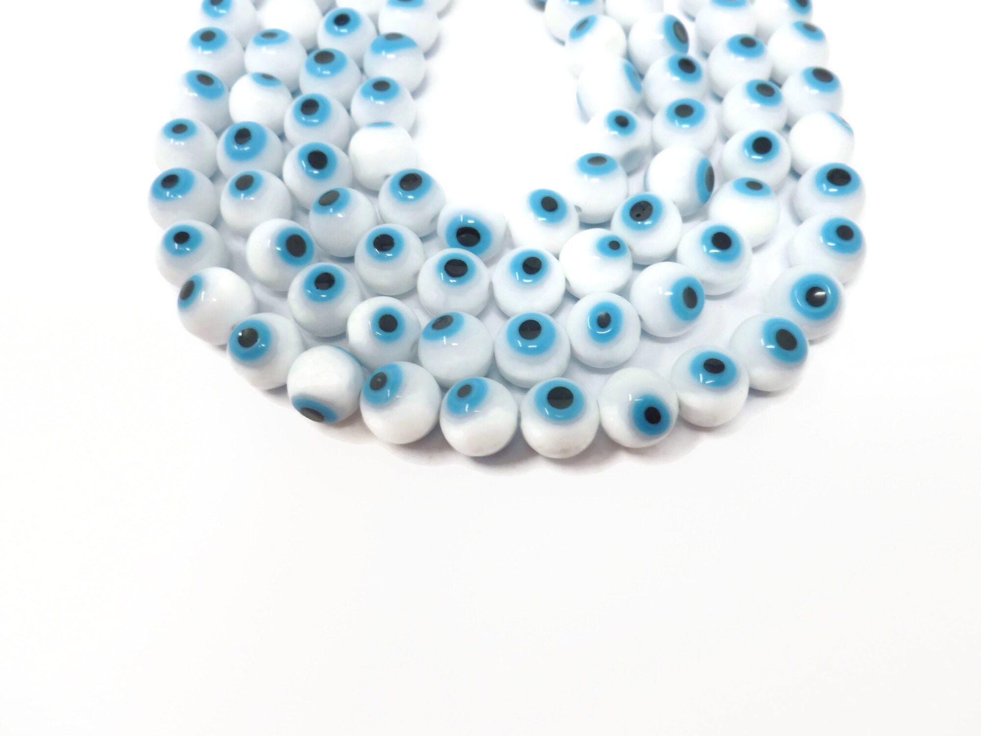 Blue Evil Eye Bead 10mm Round Lampwork Glass - White Blue and Black ...