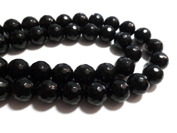 Black Stone 12mm Faceted Round Bead - Full Strand - 31 beads - shiny ...