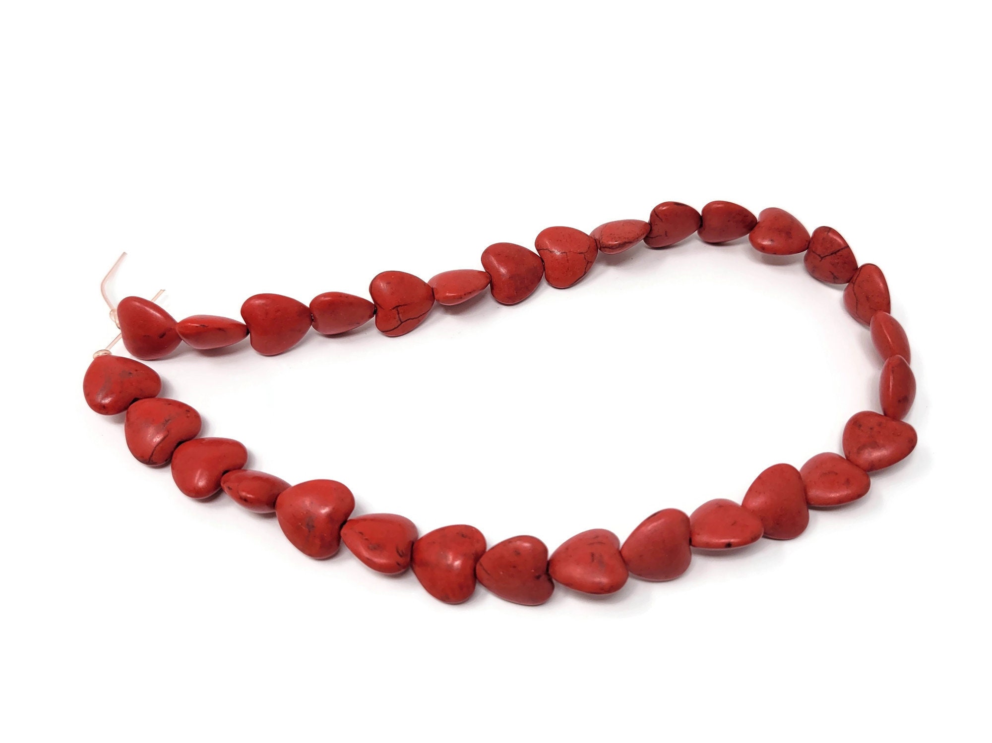 Red Howlite Heart Bead - 14mm x 14mm x 7mm - 30 beads - Whole Strand ...