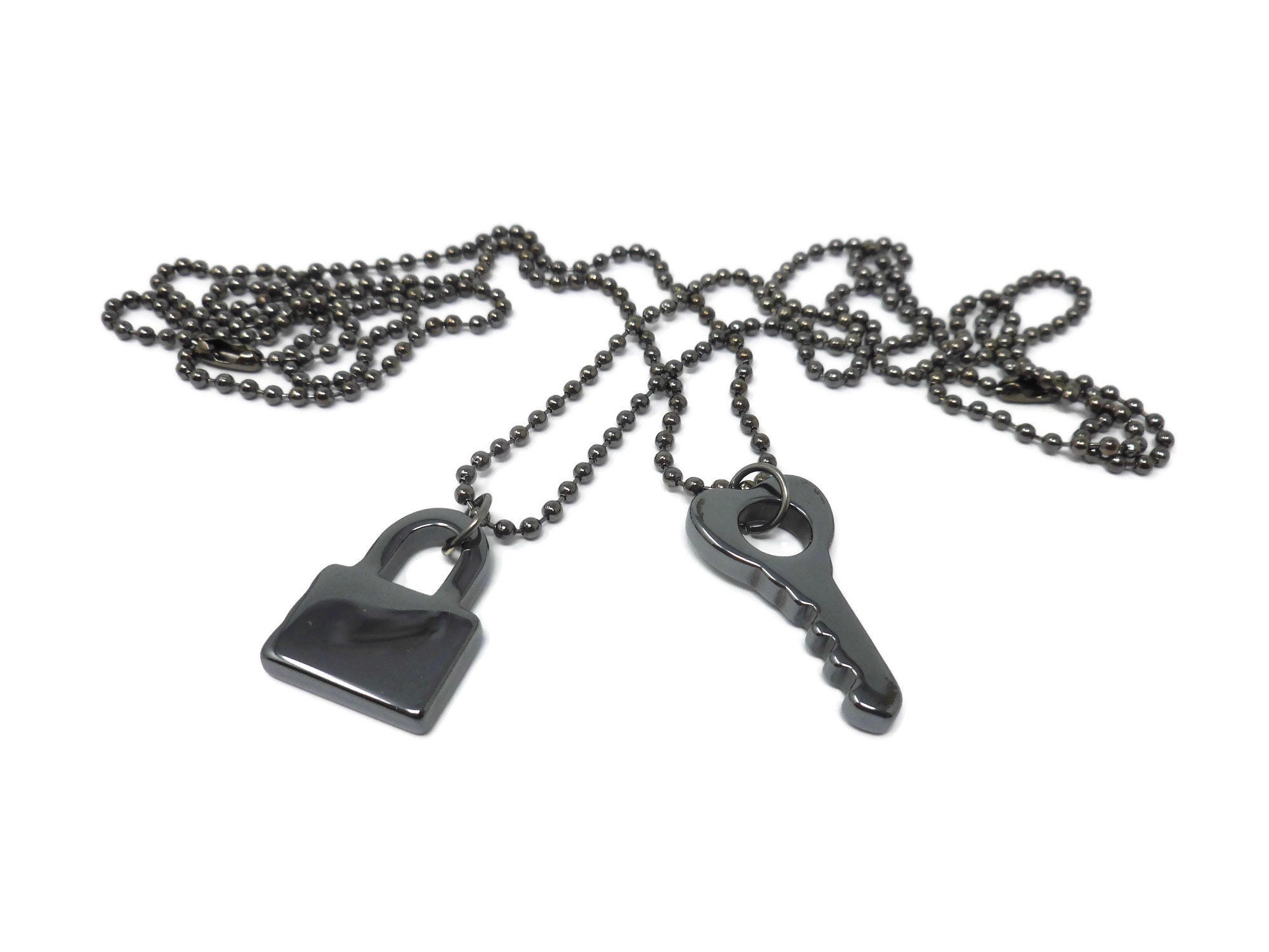Lock and Key Necklaces ~ Black Hematite Padlock Keys ~ Set or Single ...