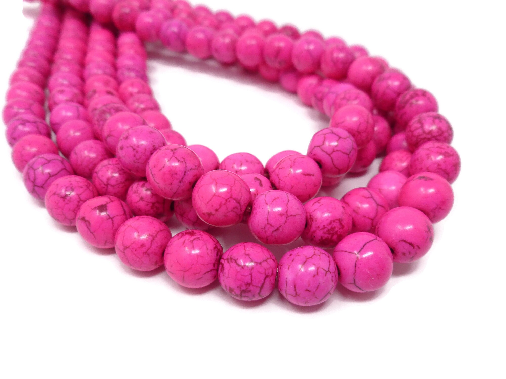 Hot Pink Howlite 10mm Round Bead - Full Strand - 38 beads - Fuchsia ...