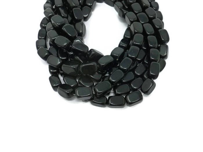 Black Rectangle Cuboid Nugget Bead - Shiny Black Stone - 15mm x 10mm x ...