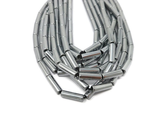 Silver Hematite Column Tube or Cylinder Bead - 13mm x 4mm - 32 Beads ...