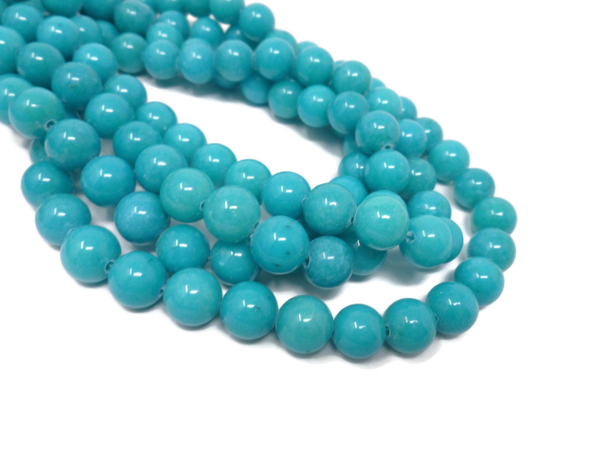 Cyan Blue Mountain Jade 10mm Round Bead - Full Strand - 41 beads ...