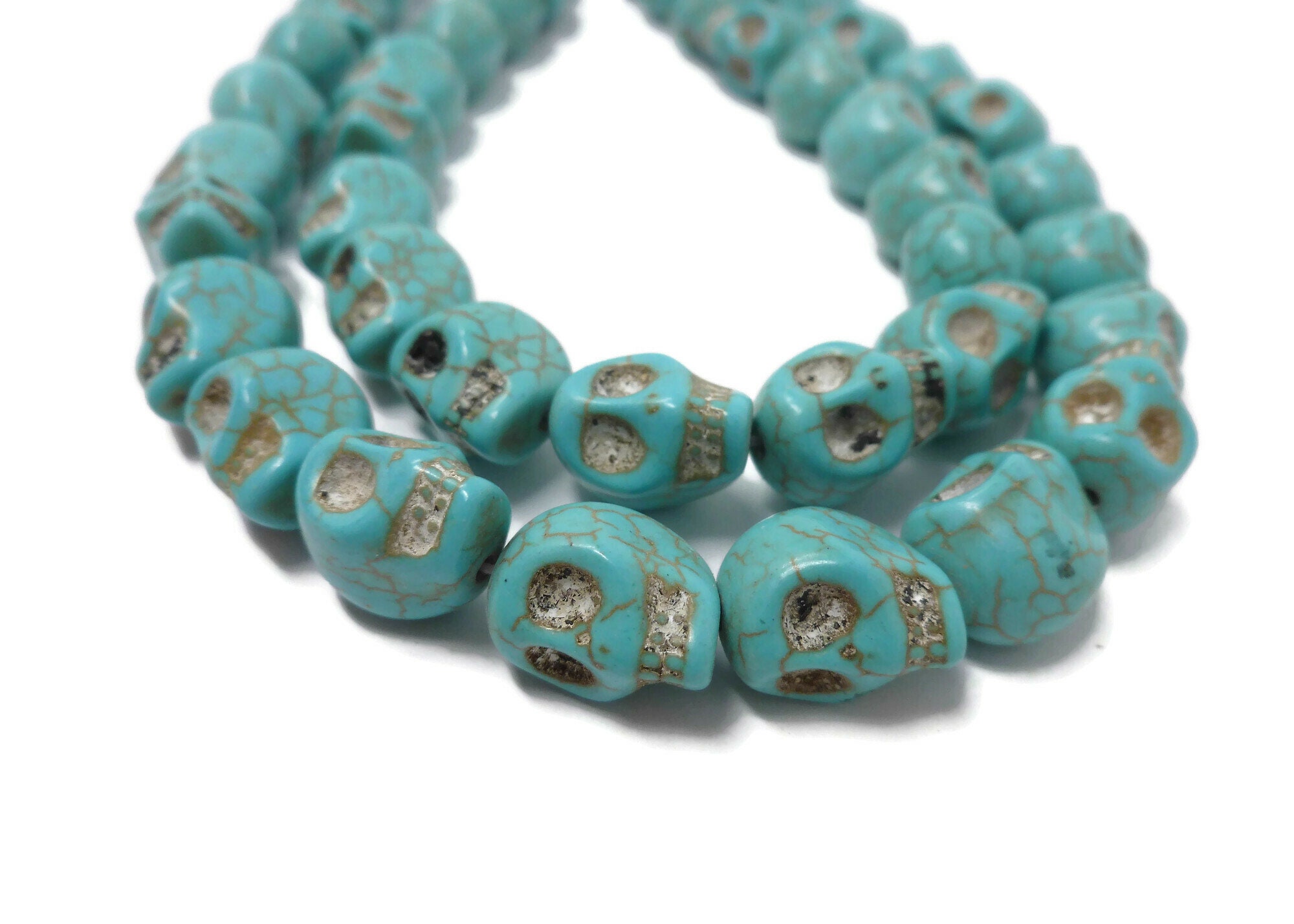 Blue Turquoise Howlite Skull Bead - Skulls - 13mm x 12mm x 11mm - 31 ...