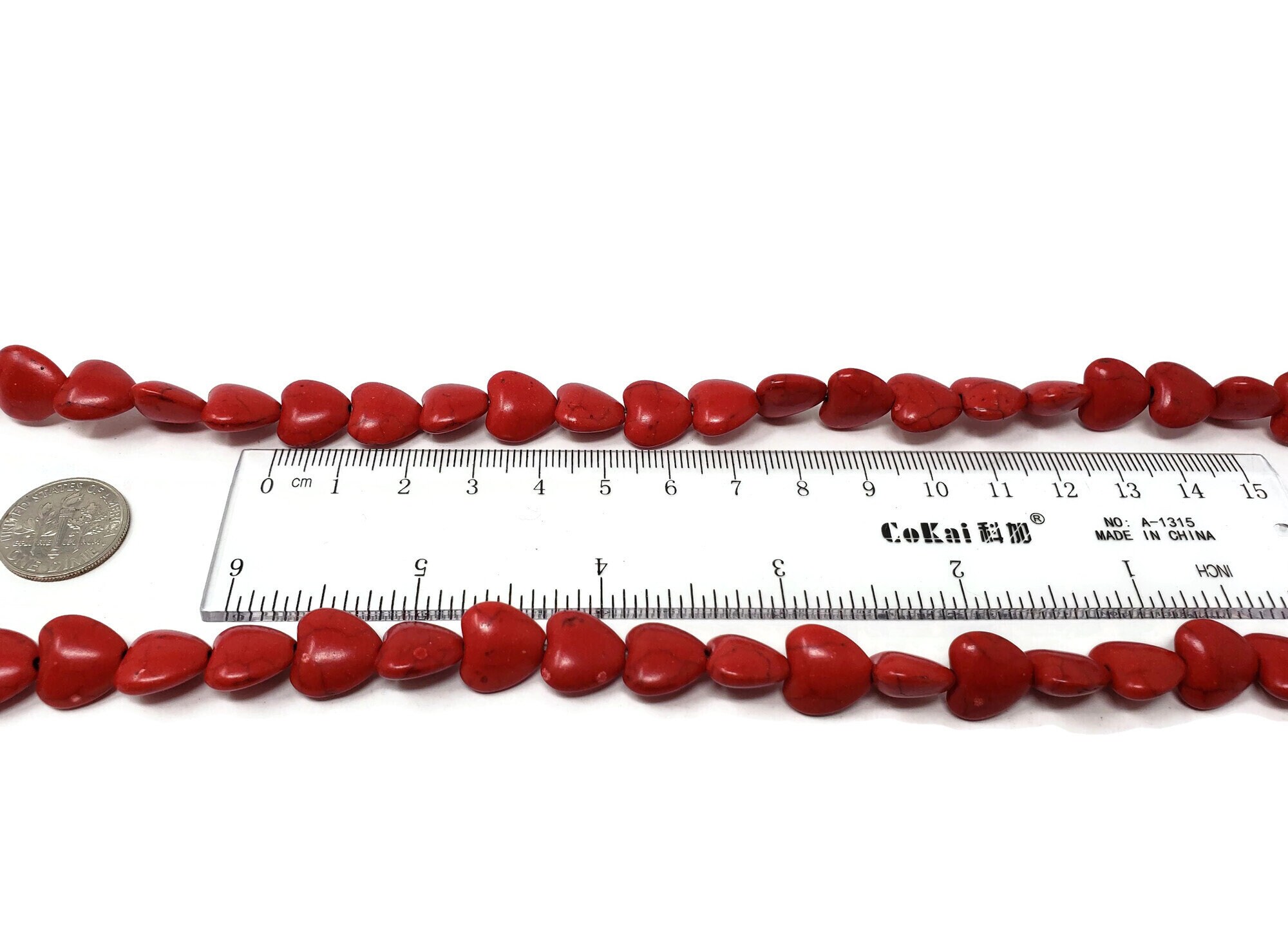 Red Howlite Heart Bead - 12mm x 12mm x 5mm - 37 beads - Whole Strand ...