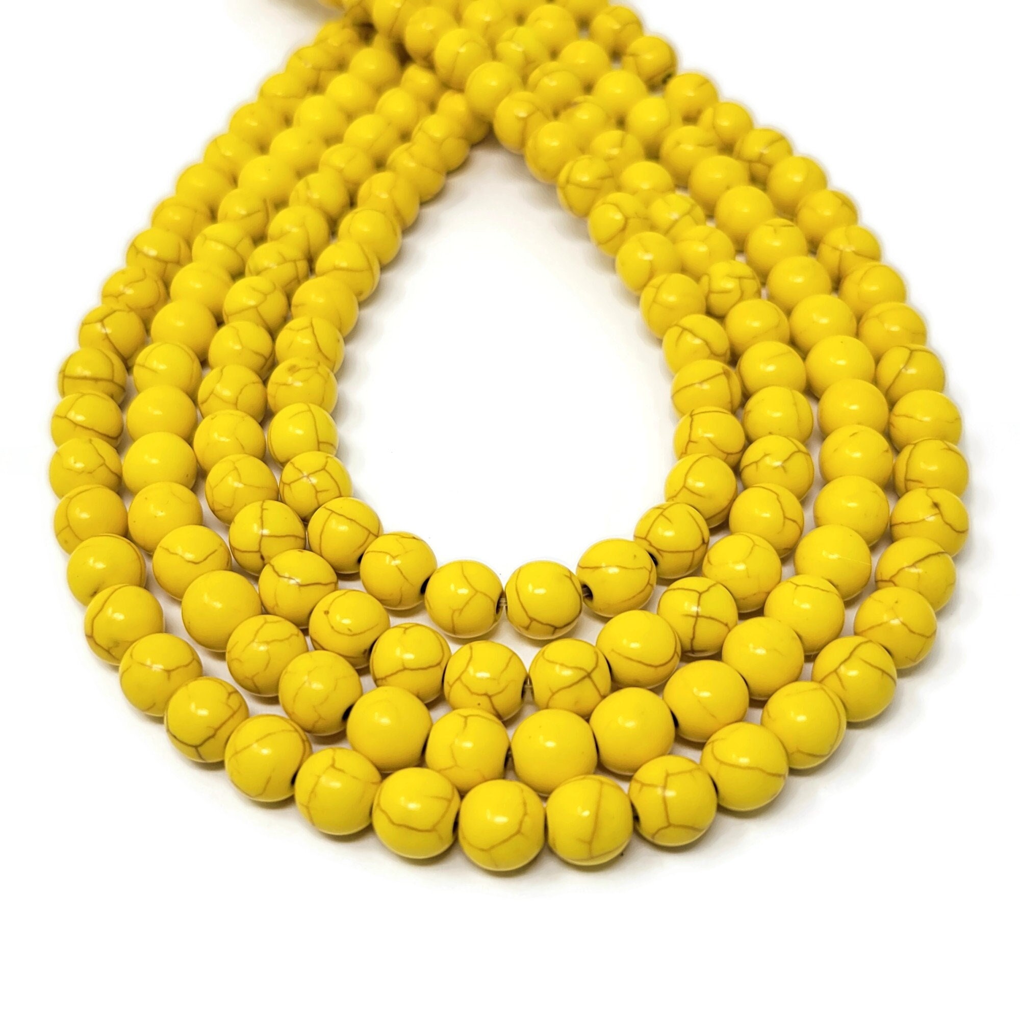 Yellow Howlite 8mm Round Bead - Whole Strand - 53 beads - Bright Lemon ...