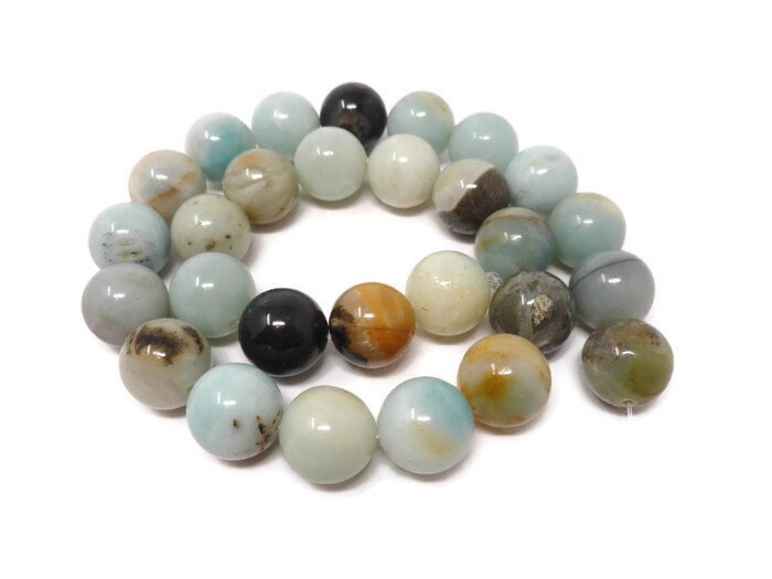Flower Amazonite 14mm Round Bead - 28 beads - Whole Strand - Aqua Blue ...