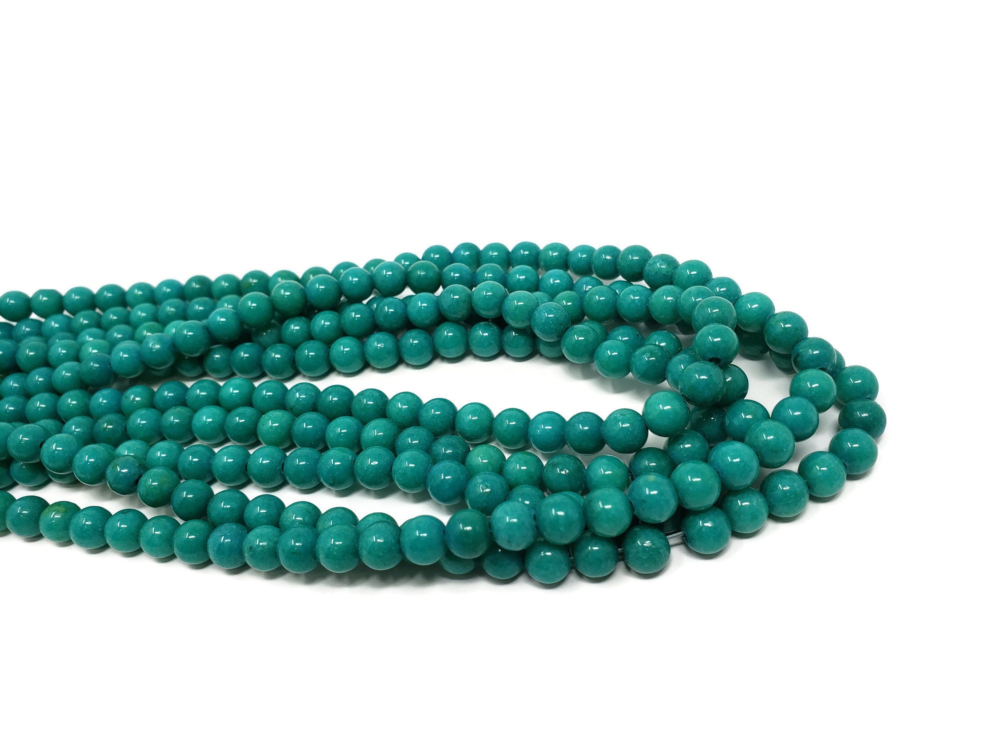 Turquoise Mountain Jade 6mm Round Bead - Full Strand - 68 beads - Cyan ...