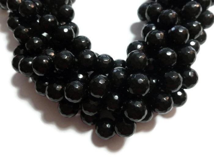 Black Stone 12mm Faceted Round Bead - Full Strand - 31 beads - shiny ...