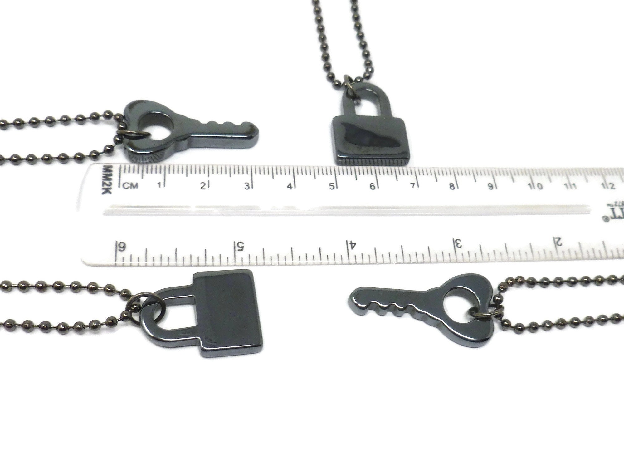 Lock and Key Necklaces ~ Black Hematite Padlock Keys ~ Set or Single ...