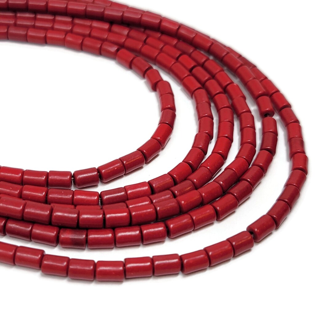 Cherry Red Small Tube Bead - 5.5x3.5mm - Whole Strand - 77 Beads ...