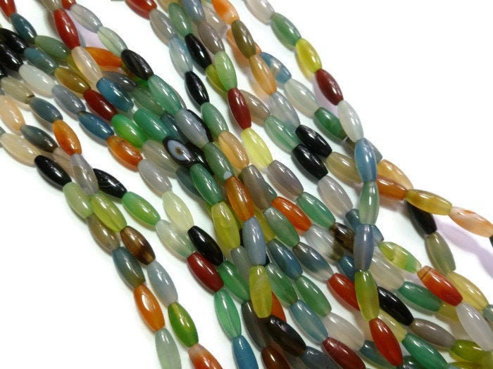 Mixed Color Agate Rice or Oval Bead - Full Strand - 31 beads - 12mm x ...