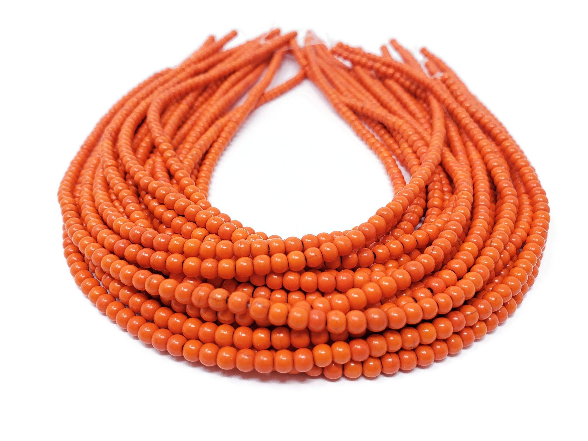 Orange Howlite 4mm Round Bead - Full Strand - 112 beads - Bright Orange ...