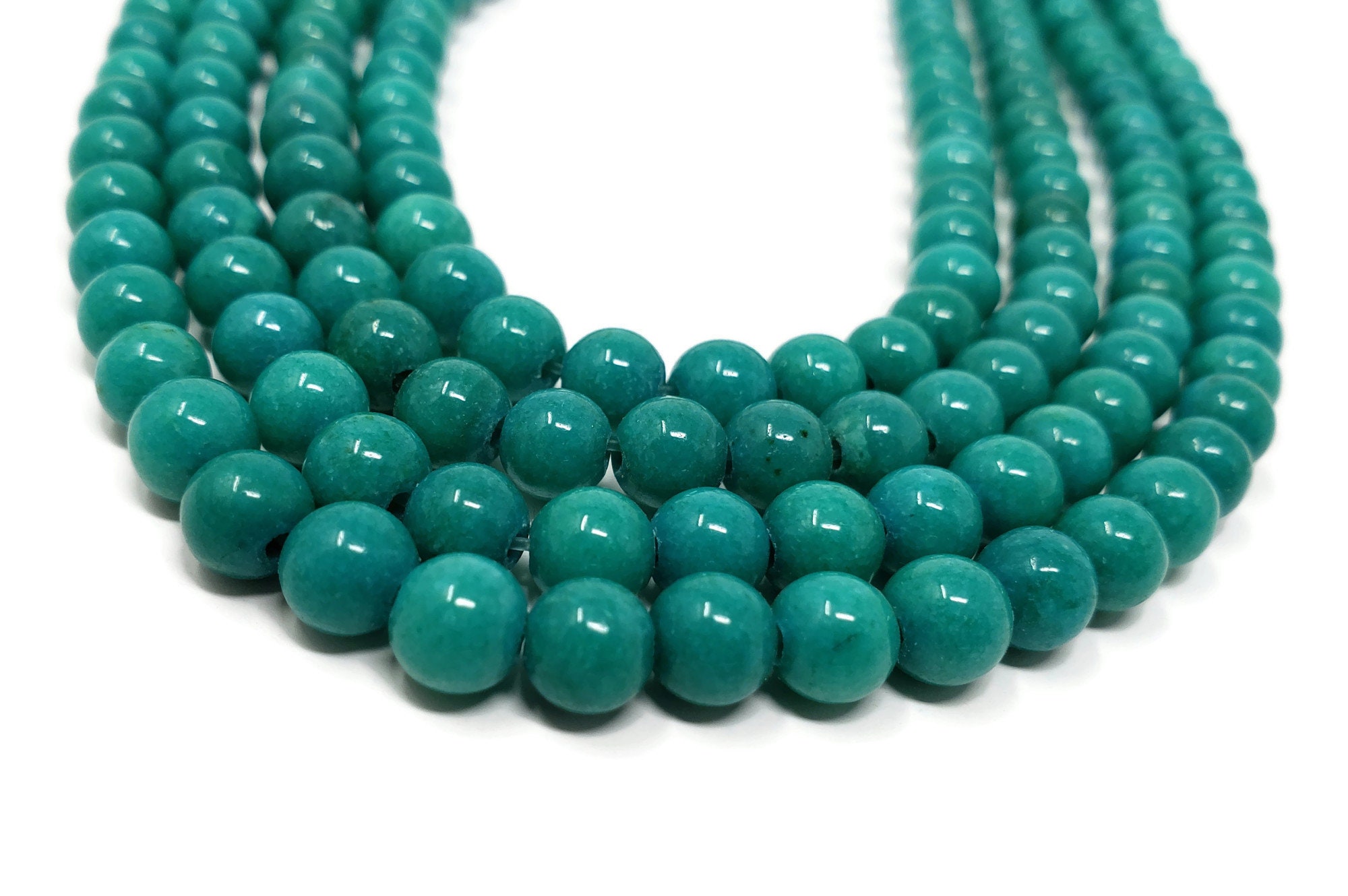 Turquoise Mountain Jade 6mm Round Bead - Full Strand - 68 beads - Cyan ...