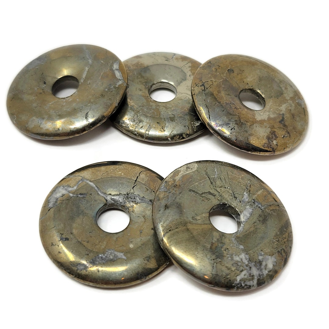 Pyrite Donut Focal Bead - 40mm X 7mm - 9mm Hole - Over 1.5 Inches ...