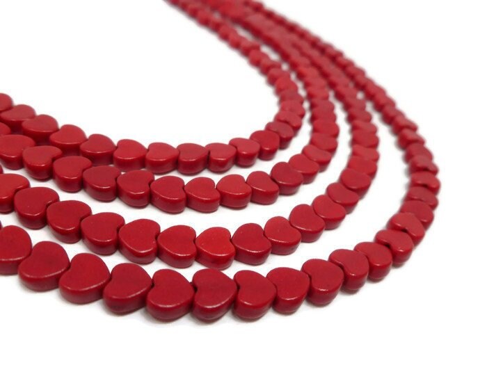 Red Howlite Heart Bead - 6mm x 5mm x 3mm - Whole Strand - 77 beads ...