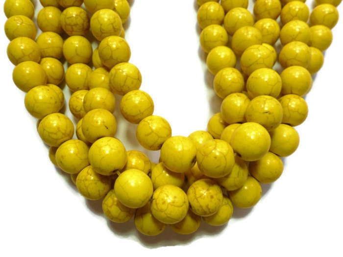 Yellow Howlite - 12mm Round Bead - Full Strand - 35 beads - Mustard ...