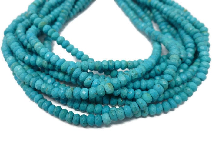 Blue Turquoise Howlite Small Faceted Rondelle or Abacus Bead - 4.5mm by ...