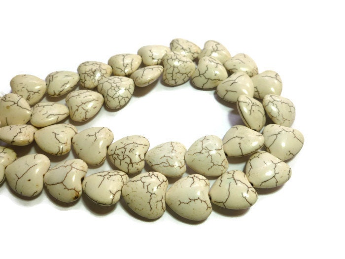 Bone White Howlite Large Heart Bead - 17mm x 17mm x 8mm - Full Strand ...