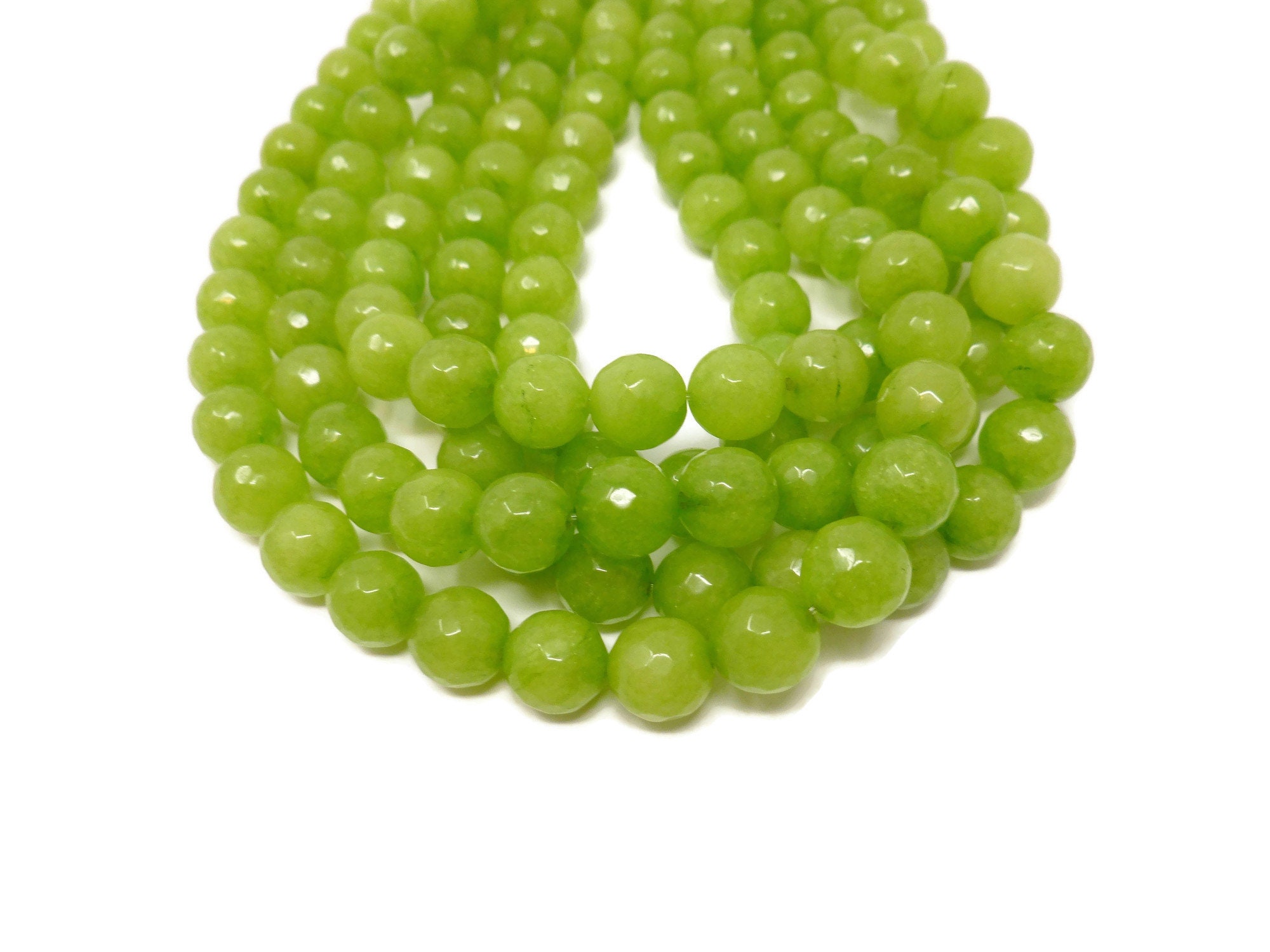 Lime Green Jade 10mm Faceted Round Bead - Full Strand - 38 beads - pea ...