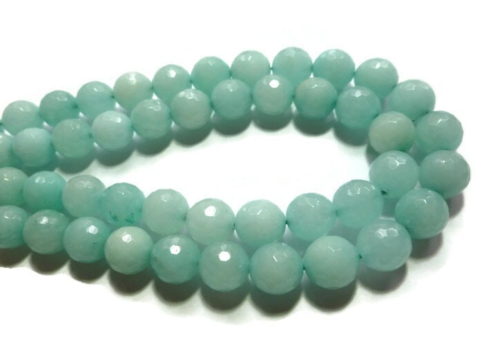 Light Blue Jade Faceted 10mm Round Bead - 37 beads - Full Strand - Soft ...
