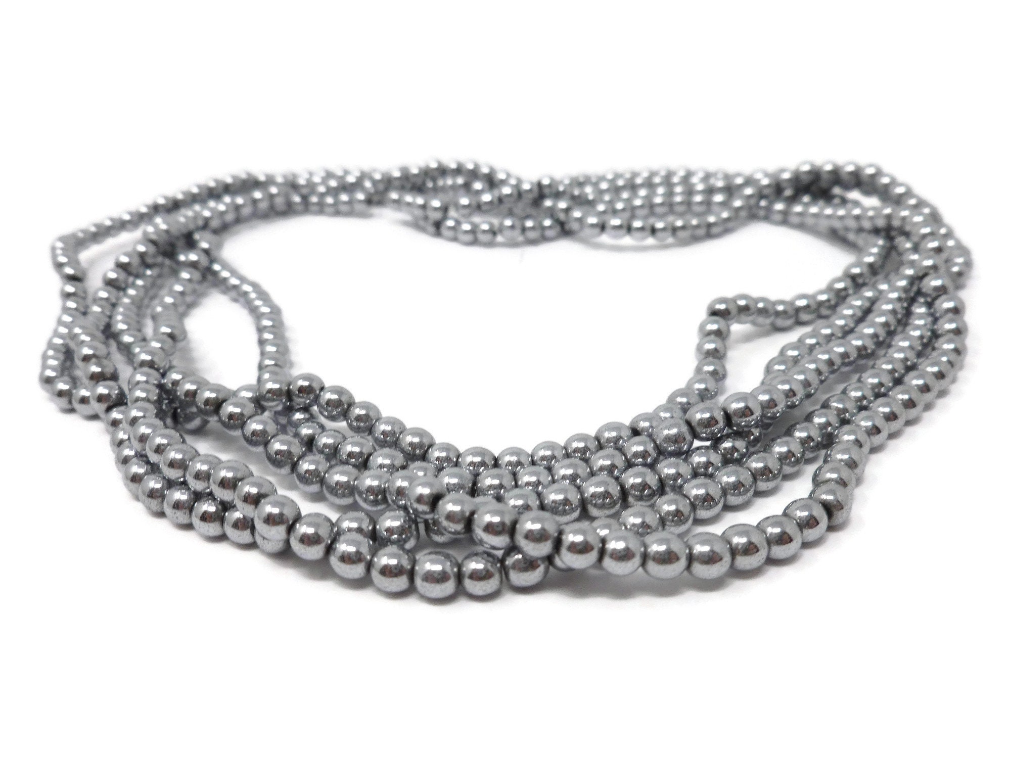 Silver Hematite 4mm Round Bead - Full Strand - around 102 beads - Non ...