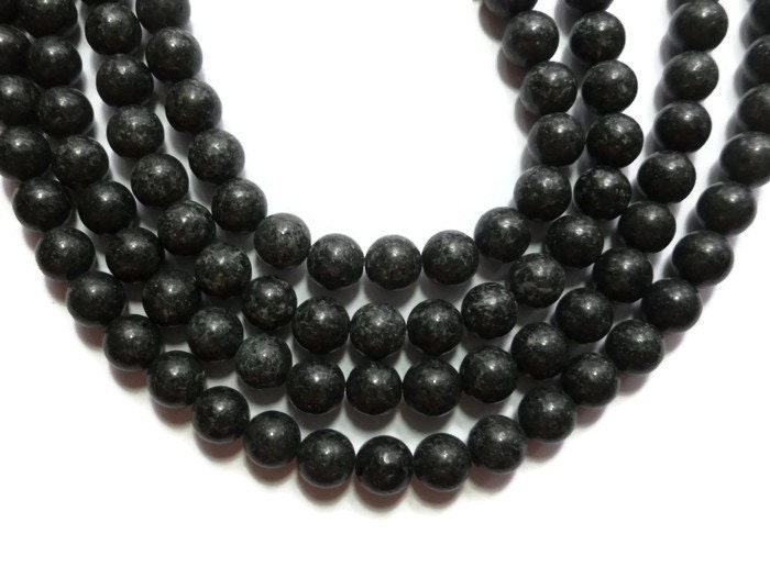 Black Stone 8mm Round Bead - Full Strand - 50 beads - Charcoal - Gray ...