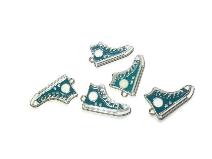 Teal Shoe Charm - Converse Hi Top Silver Enamel - Sneaker - Turquoise ...
