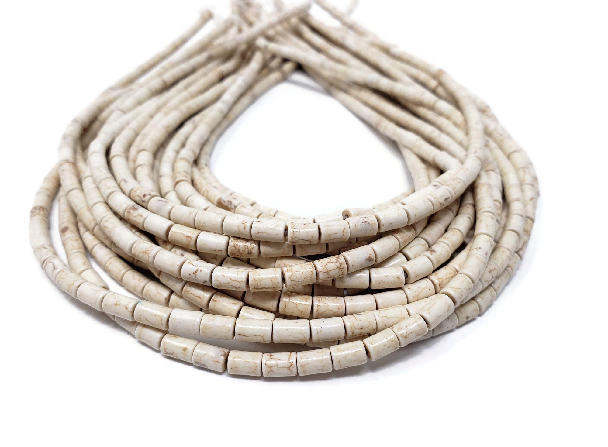 Bone White Howlite Tube Cylinder or Column Bead - 6mm x 4mm - 64 beads ...