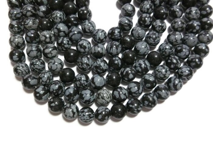 Black Snowflake Obsidian 8mm Round Bead - Full Strand - 47 beads ...